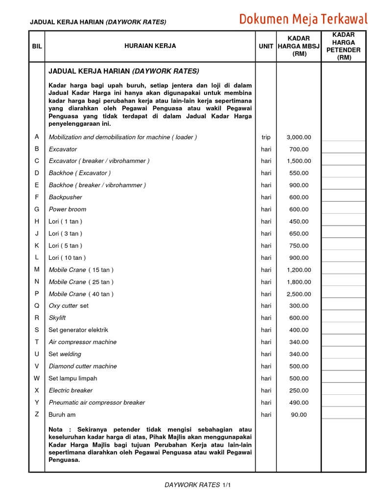 DAYWORK RATES | PDF