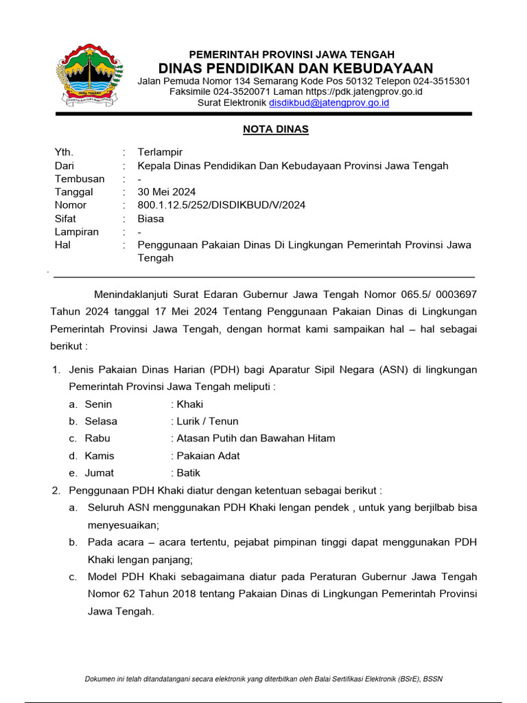 Nota Dinas Edaran Pakaian Dinas | PDF