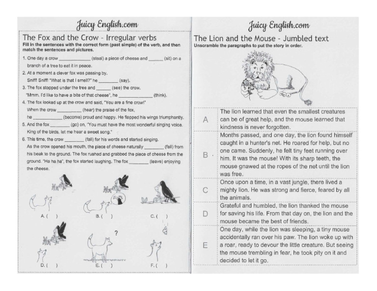 The Fox and the Crow-The Lion and the Mouse | PDF