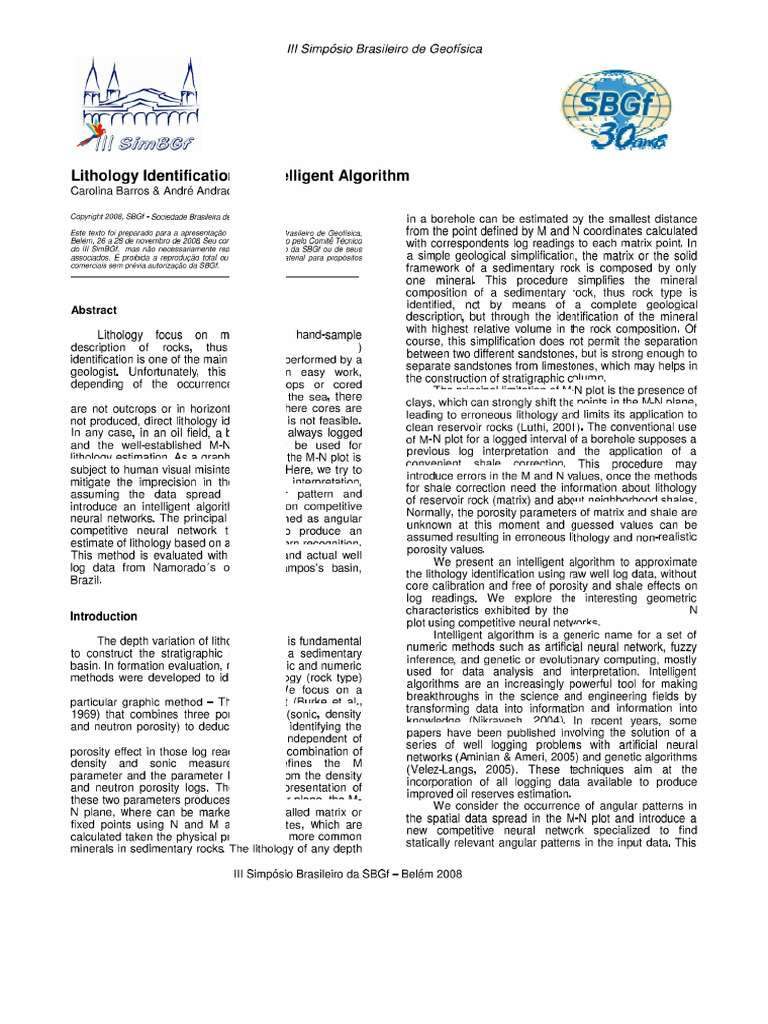 Lithology Identification by Intelligent Algorithm | PDF