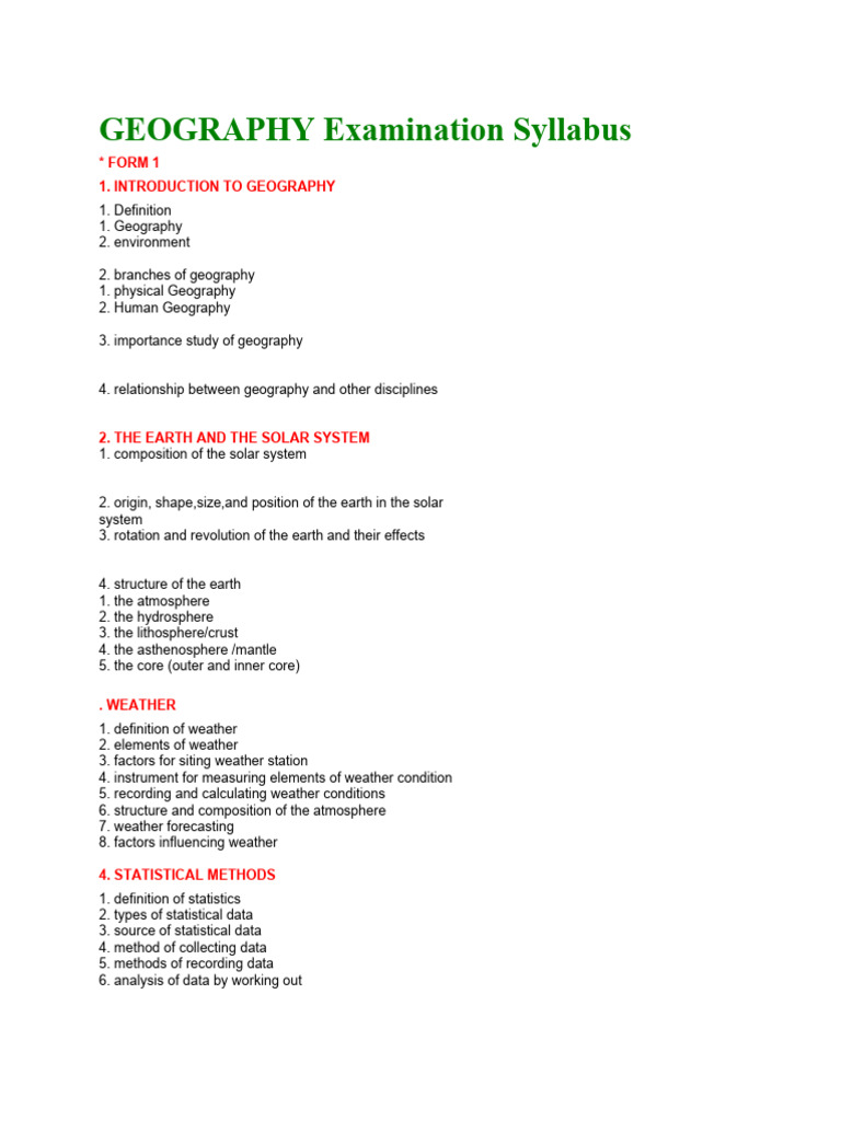 Geo Syllabus Pdf Geography Earth
