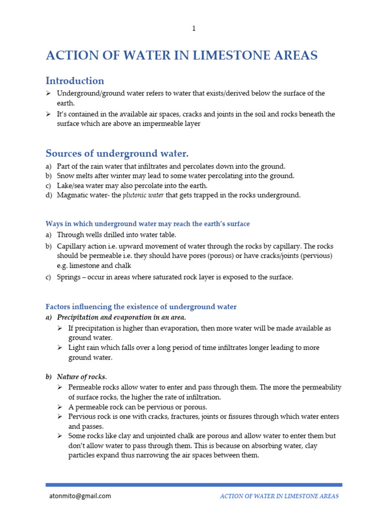 7 - Action of Water in Limestone Areas | PDF | Aquifer | Groundwater
