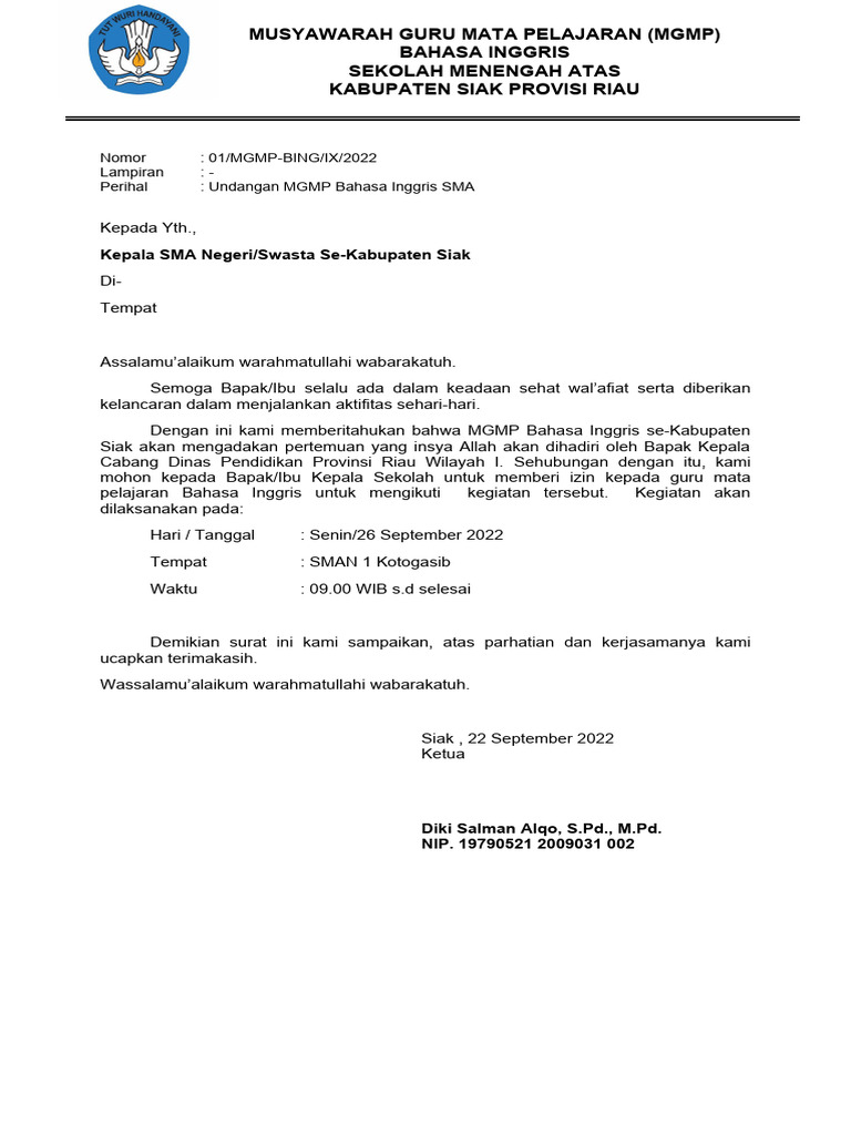 SURAT UNDANGAN MGMP | PDF