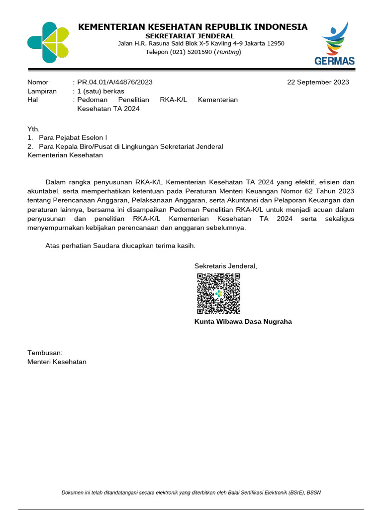 Pedoman Penelitian RKAKL Kemenkes TA 2024 | PDF