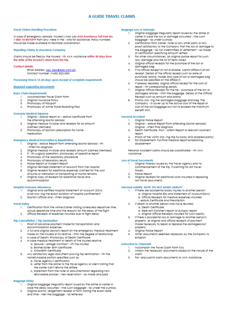 AXA-Travel-Claims-Guide | PDF | Insurance | Expense