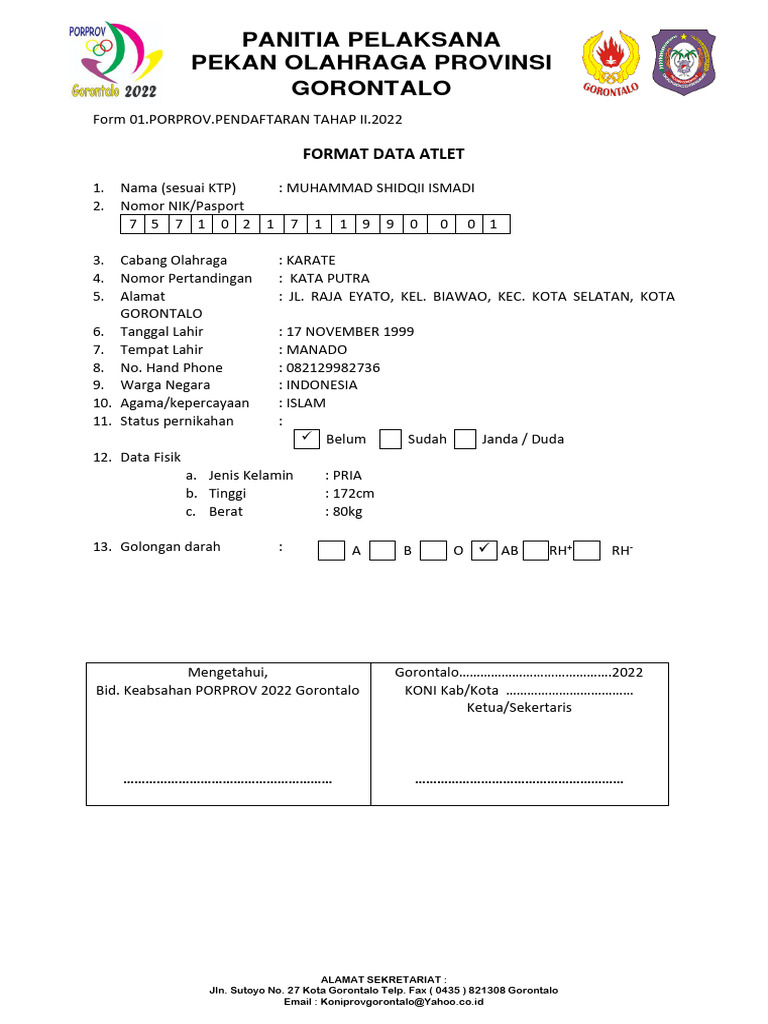 Data Atlet Karate PORPROV Gorontalo 2022 | PDF