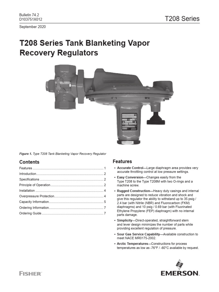 Fisher™ Type T208 Back Pressure Regulator | PDF | Valve | Gases