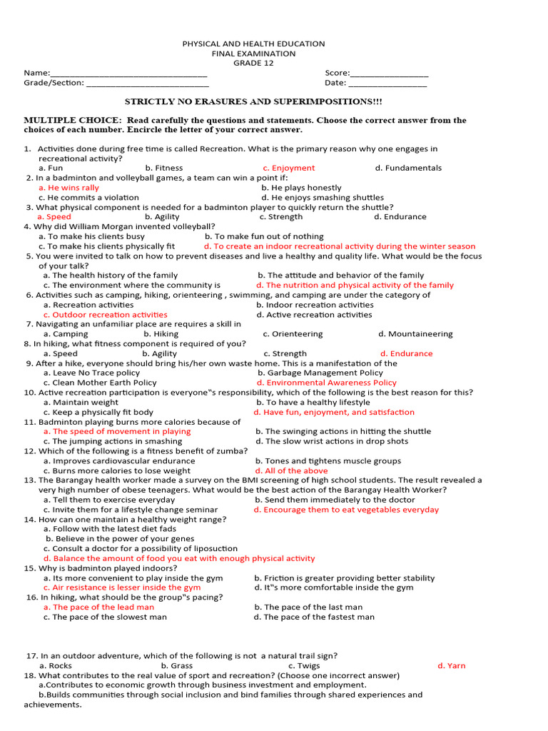 Grade 12 4th Quarter Exam Answer Key | Download Free PDF | Preventive ...