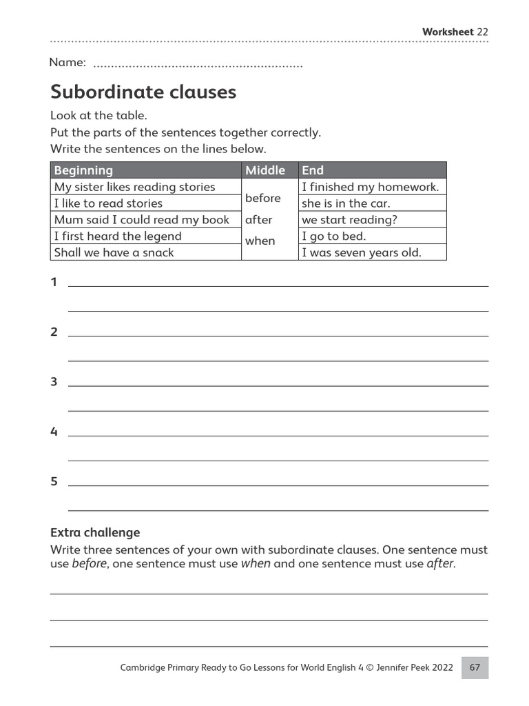 Worksheet 22 - Subordinate Clauses | PDF