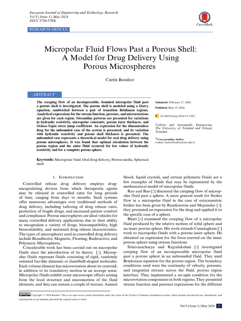 Micropolar Fluid Flows Past A Porous Shell | PDF | Drag (Physics ...