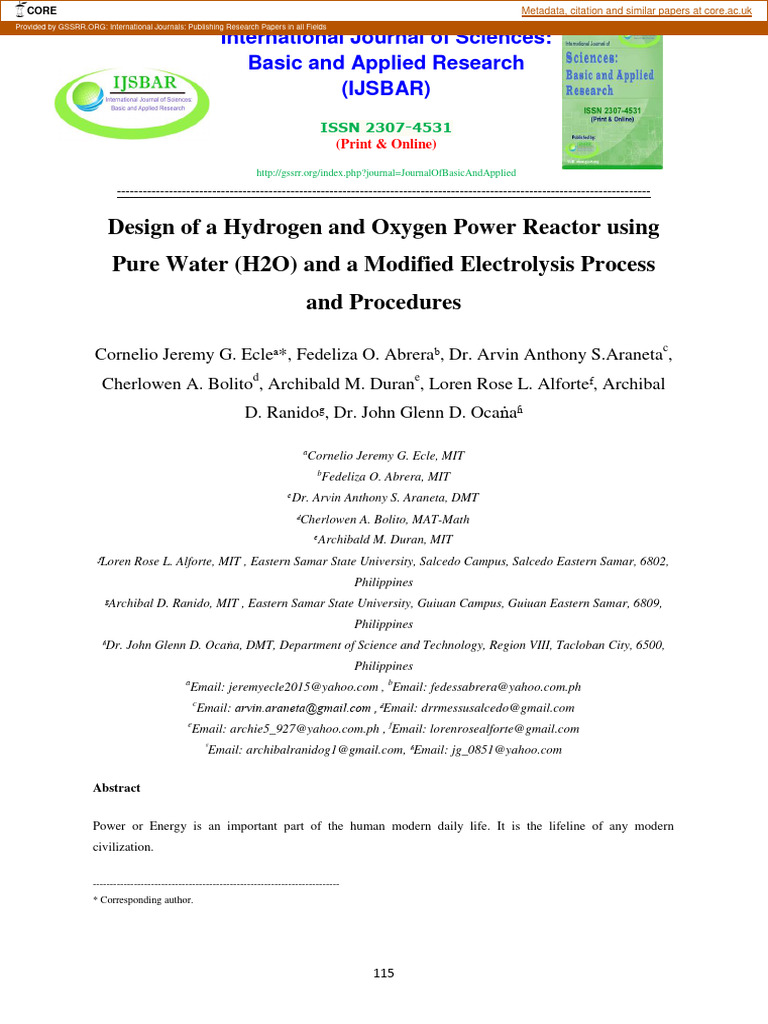 Hydrogen-Oxygen Power Reactor Design | PDF | Mole (Unit) | Water