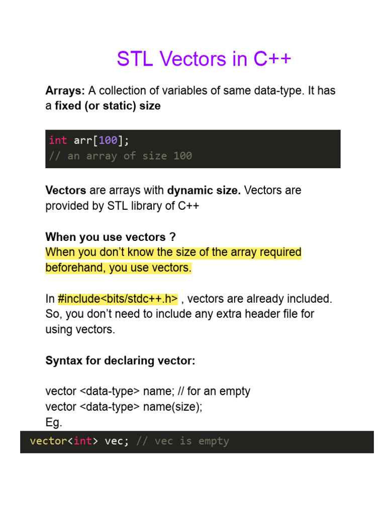 CodeISM Class 3-b (STL Vectors) | PDF | C++ | Computer Data CodeISM Class 3-b (STL Vectors) | PDF | C++ | Computer Data
