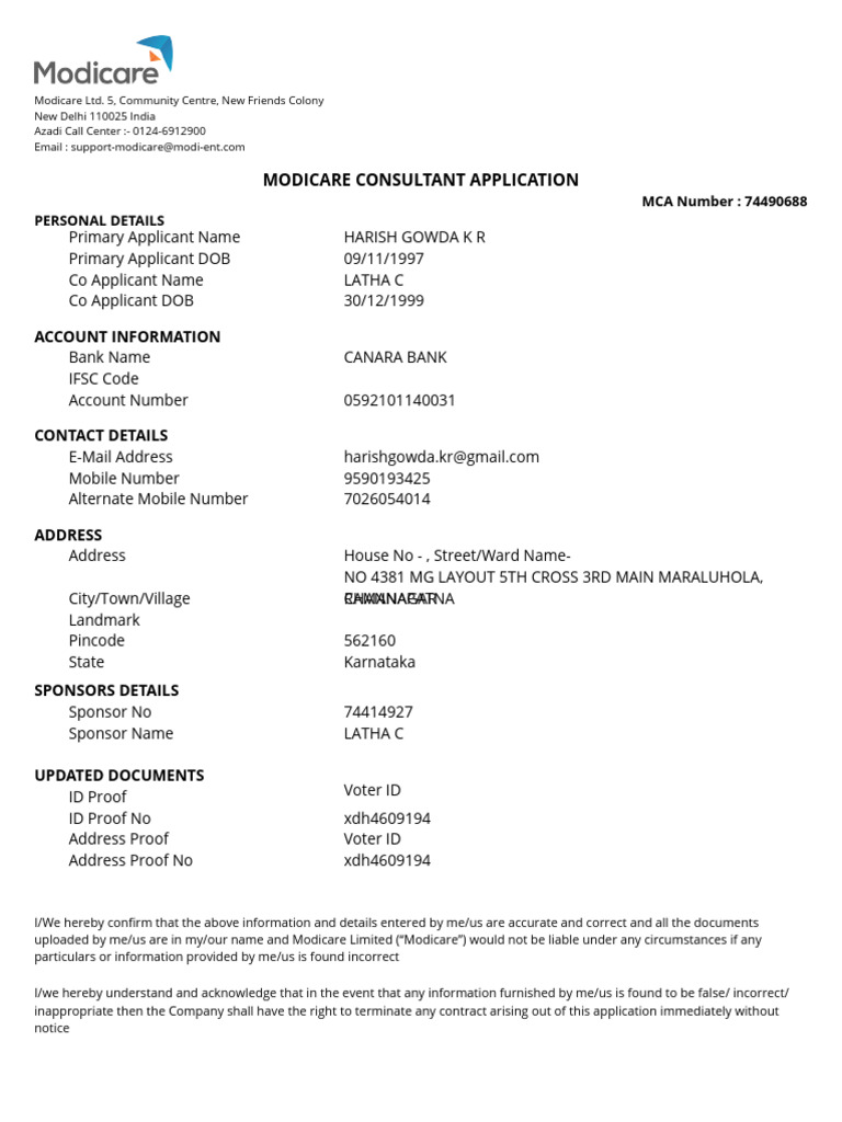 Modicare Consultant Application Form | PDF | Contractual Term | Arbitration