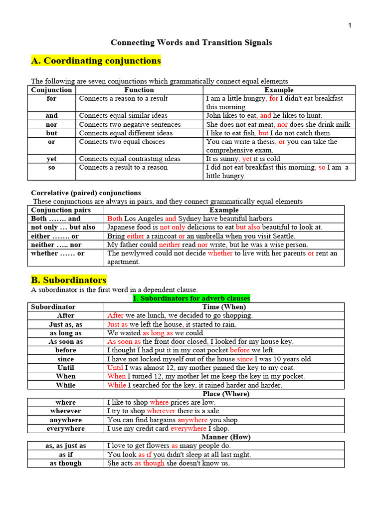 Connecting Words and Transition Signals | PDF | Adjective | Grammar