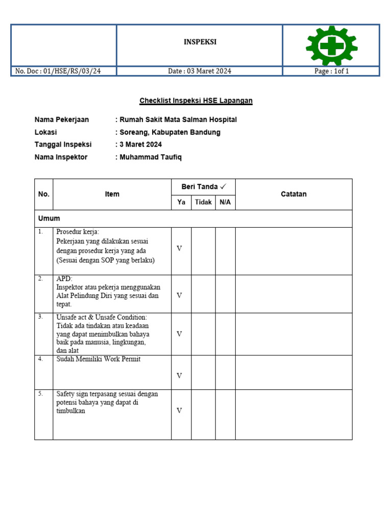 Safety Checklist | PDF
