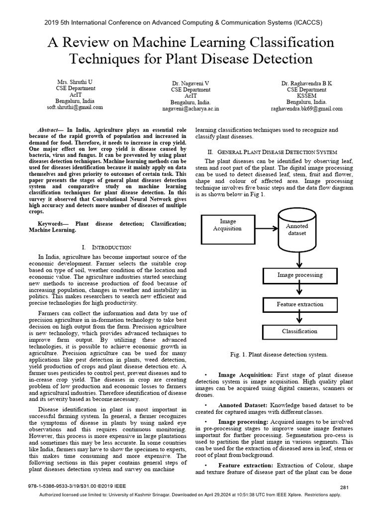 A Review On Machine Learning Classification Techniques For Plant ... A Review On Machine Learning Classification Techniques For Plant ...