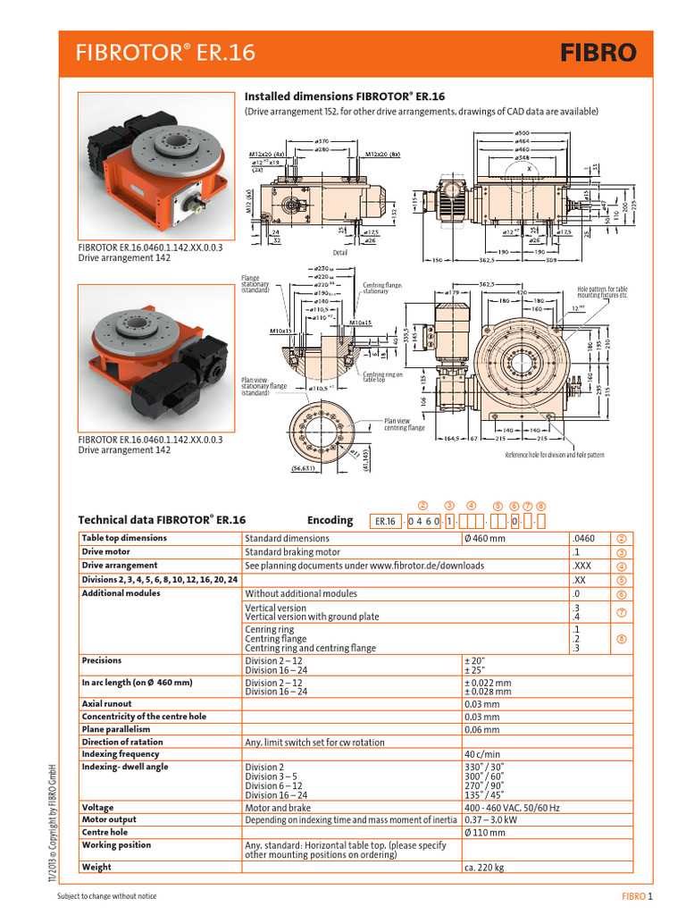 Fibrotor ER16 Data Sheet | PDF | Rotation | Manufactured Goods