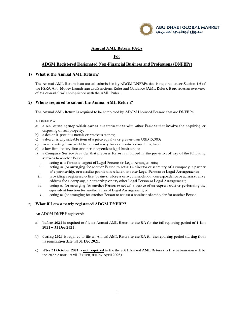 Adgm Annual Aml Return Faqs 2022 | PDF | Business Law | Business