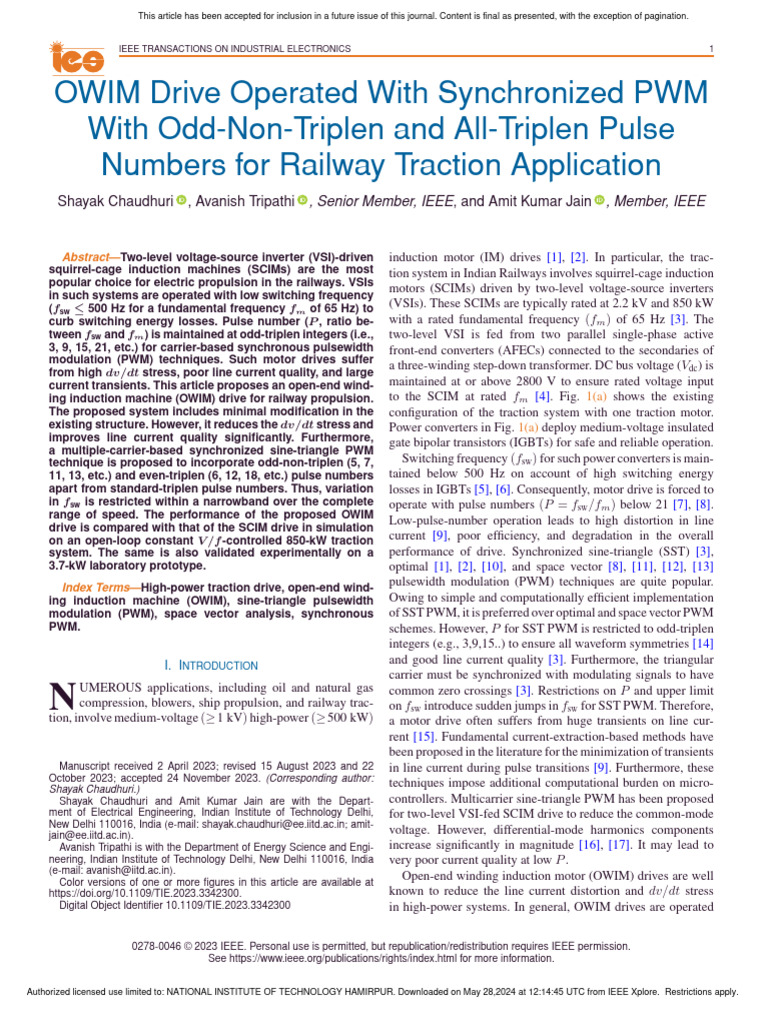 OWIM Drive Operated With Synchronized PWM With Odd-Non-Triplen and All ...