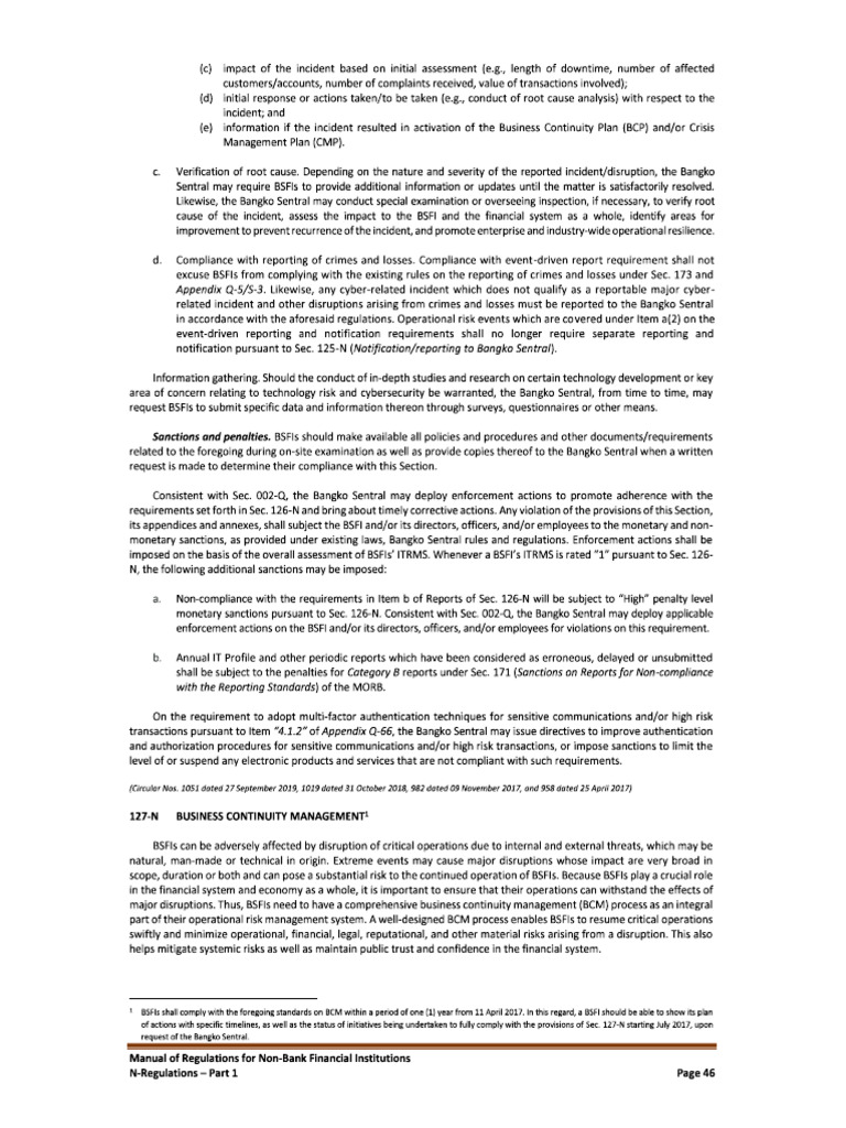 2020 MORNBFI Section 127-N Business Continuity Management | PDF