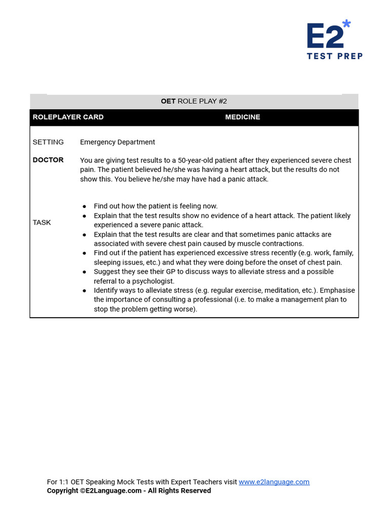 Oet Role Play #2: Roleplayer Card Medicine | PDF | Self-Improvement
