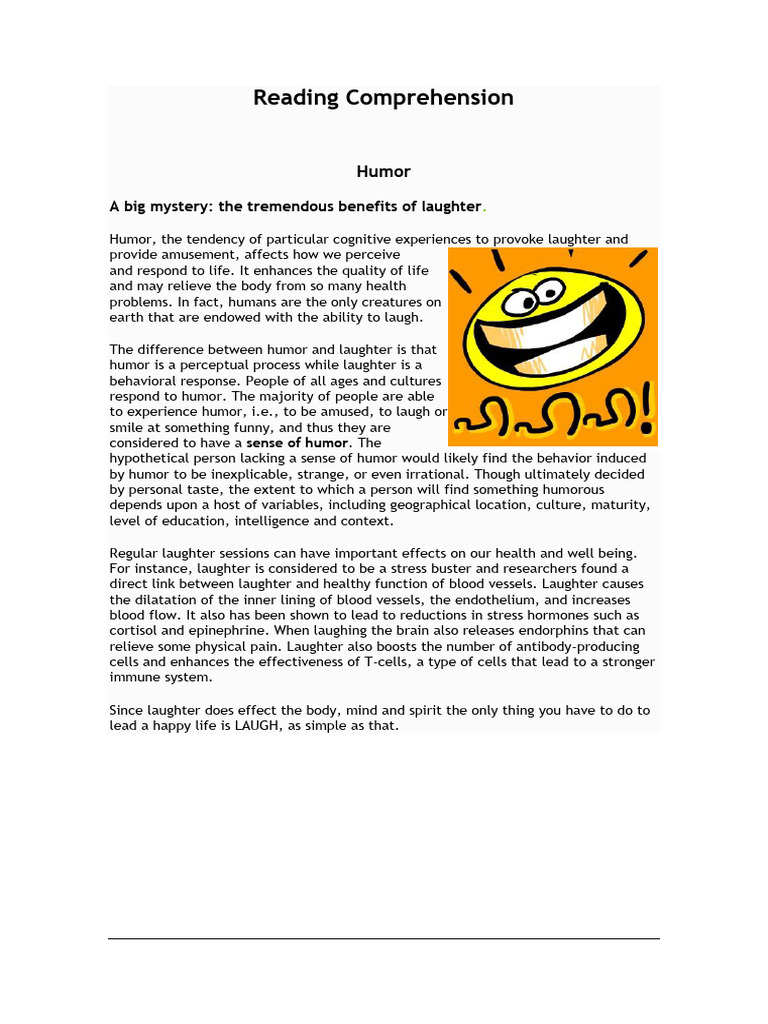 Reading Comprehension Humor - General English | PDF | Laughter | Humour