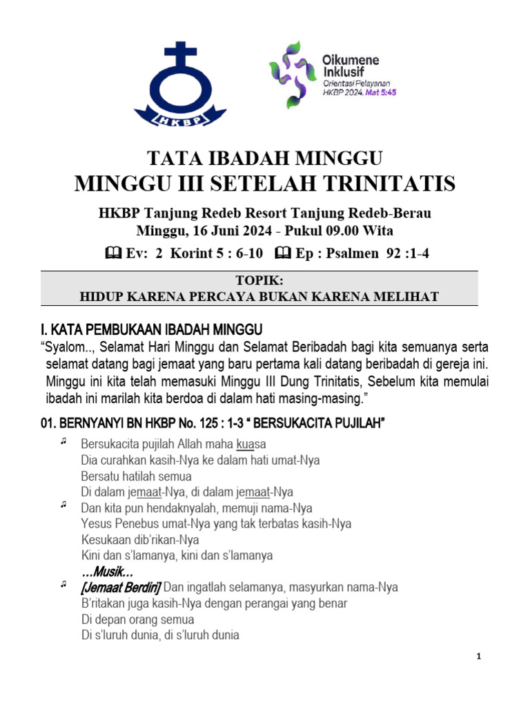 Minggu III TRINITATIS 16 Juni 2024 - Indonesia - Pagi | PDF