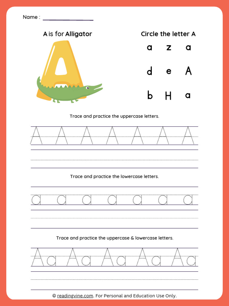 Tracing Uppercase and Lowercase Letter a Worksheet | PDF