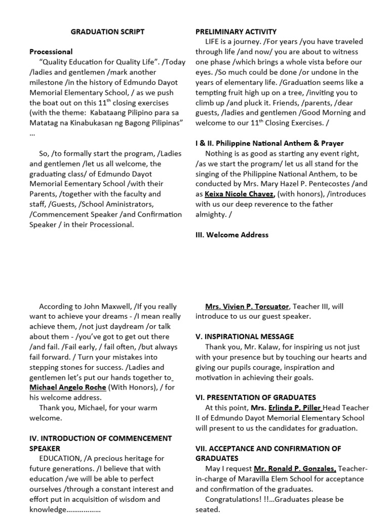 Graduation Script | PDF