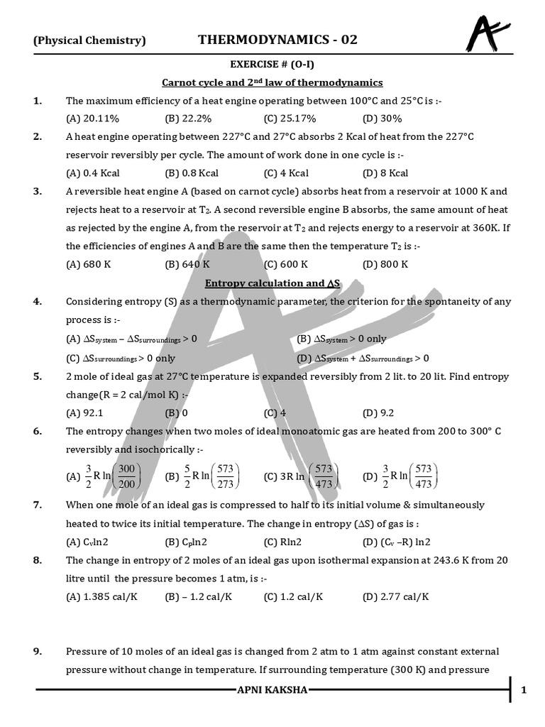 Thermodynamics-02 (Exercise) | Download Free PDF | Entropy | Heat