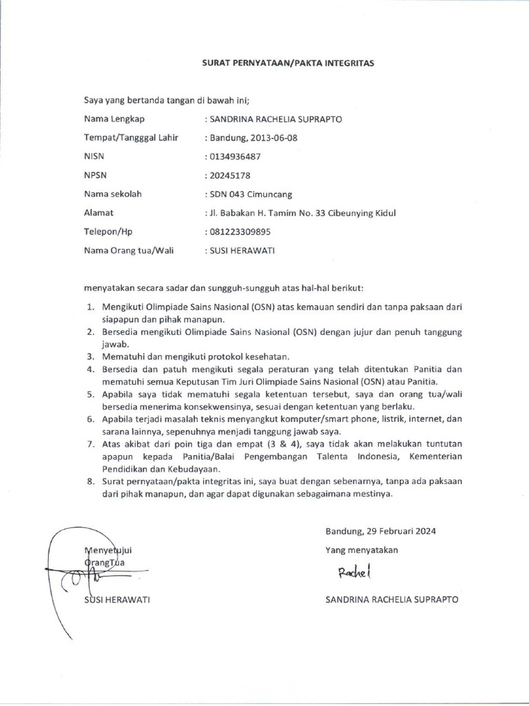 Pakta Integritas Osn | PDF