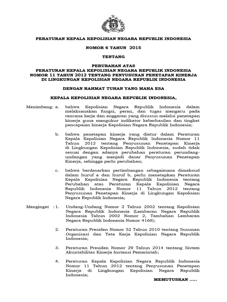 Perkap Nomor 6 Tahun 2015 TTG Perubahaan Tapja | PDF