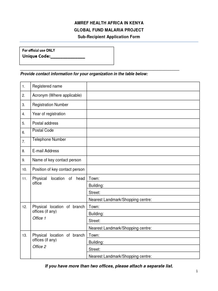 Amref Kenya Malaria Project Application | PDF | Governance | Internal ...