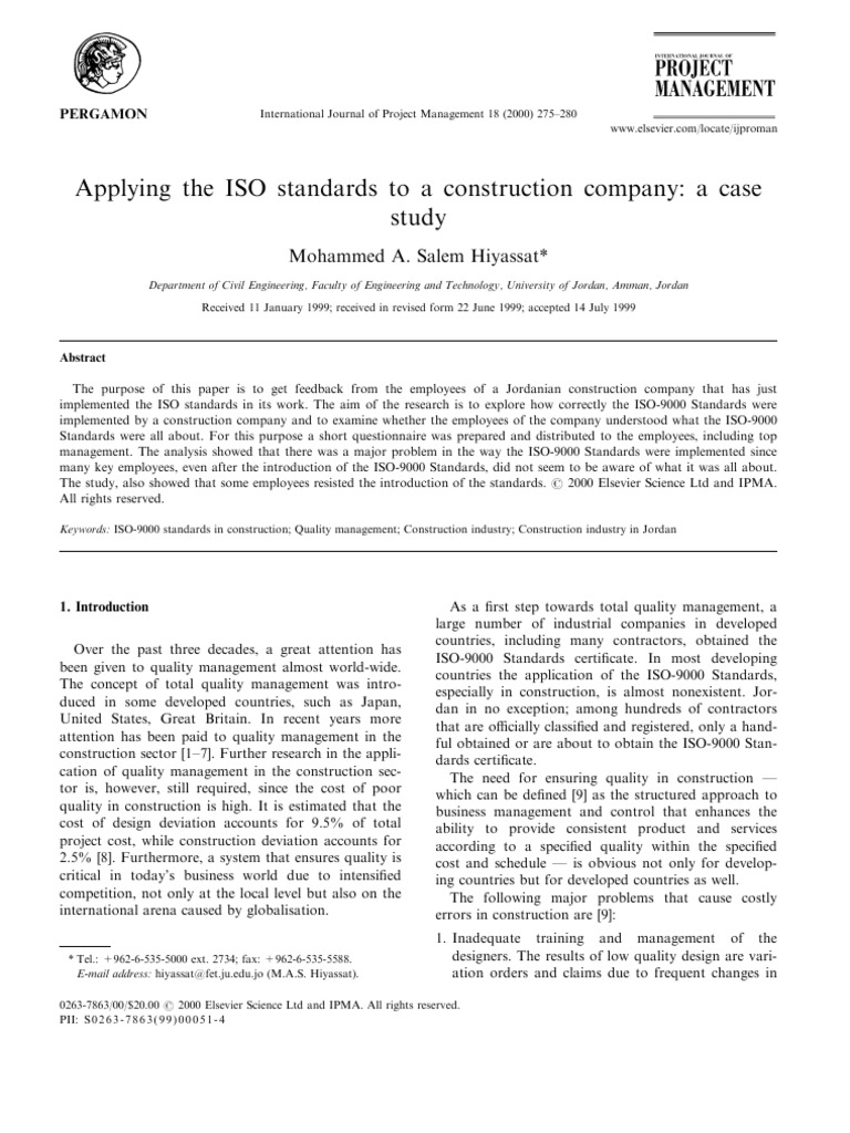 Applying The ISO Standards To A Construc | PDF | Iso 9000 | Quality ...
