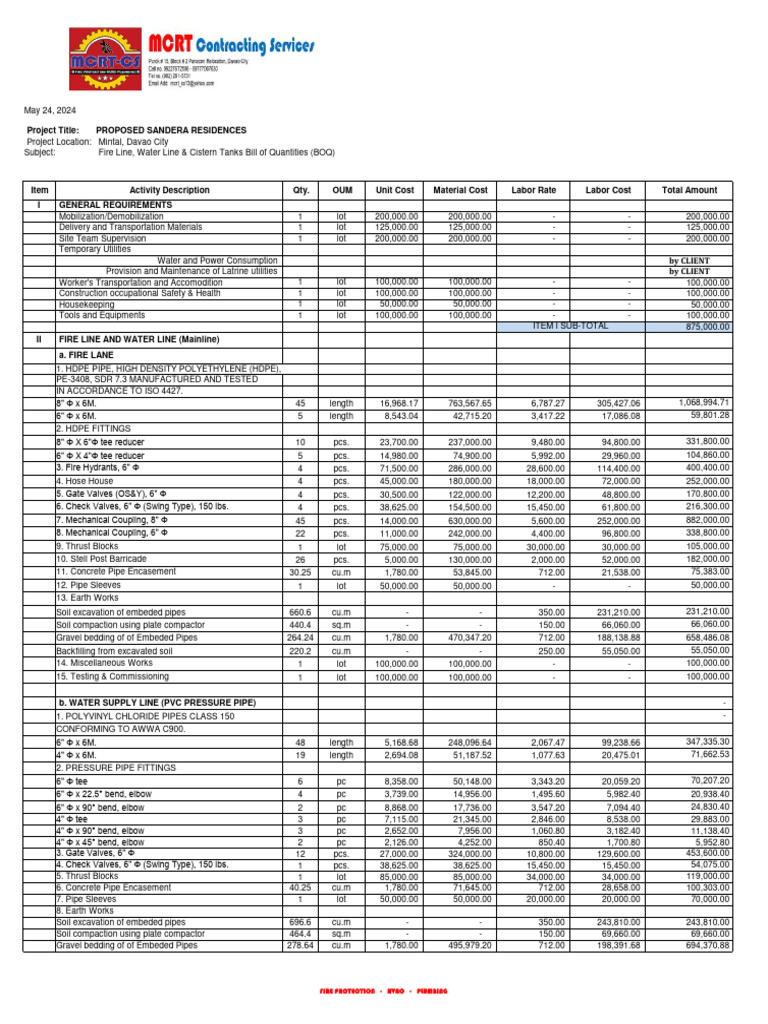 Fire - Water Line & Cistern Tanks | Download Free PDF | Pipe (Fluid ...