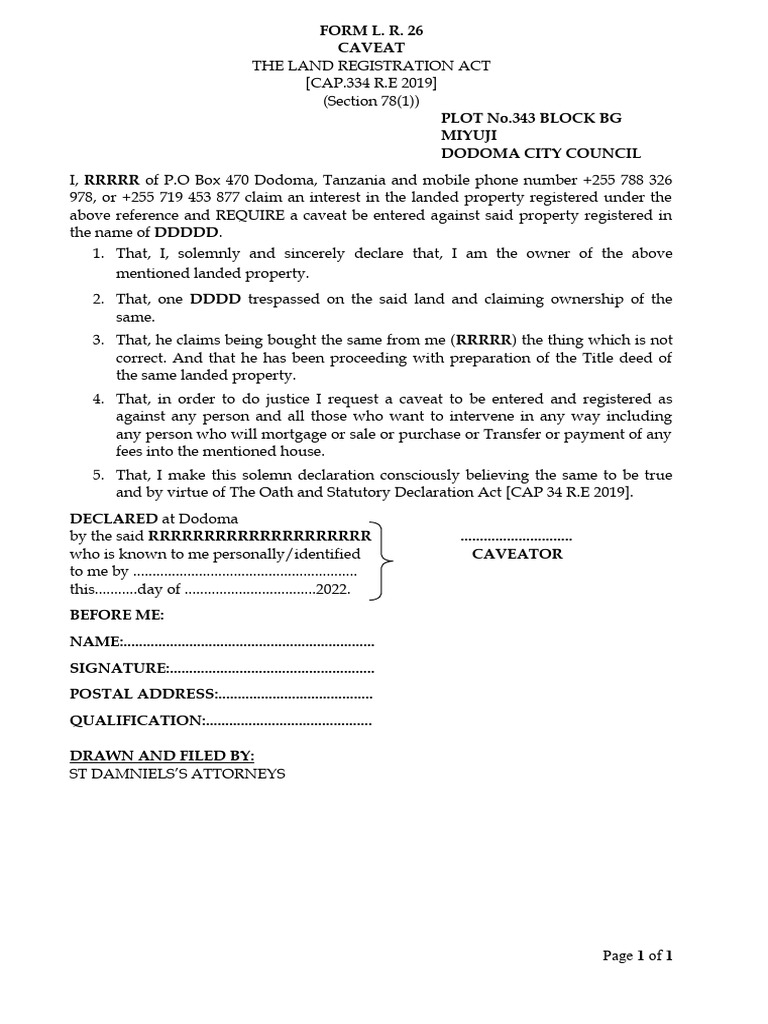 FORM L CAVEAT | PDF