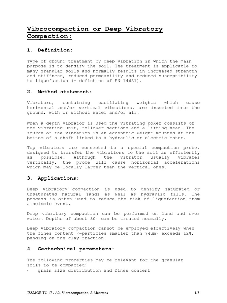 GI101 - A2. Vibrocompaction by Jim Mitchell | PDF | Soil | Applied And Interdisciplinary Physics