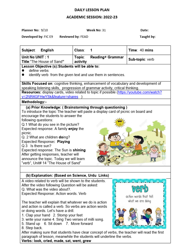 week 31 planner 9 GRADE 1 | Download Free PDF | Teachers | Verb