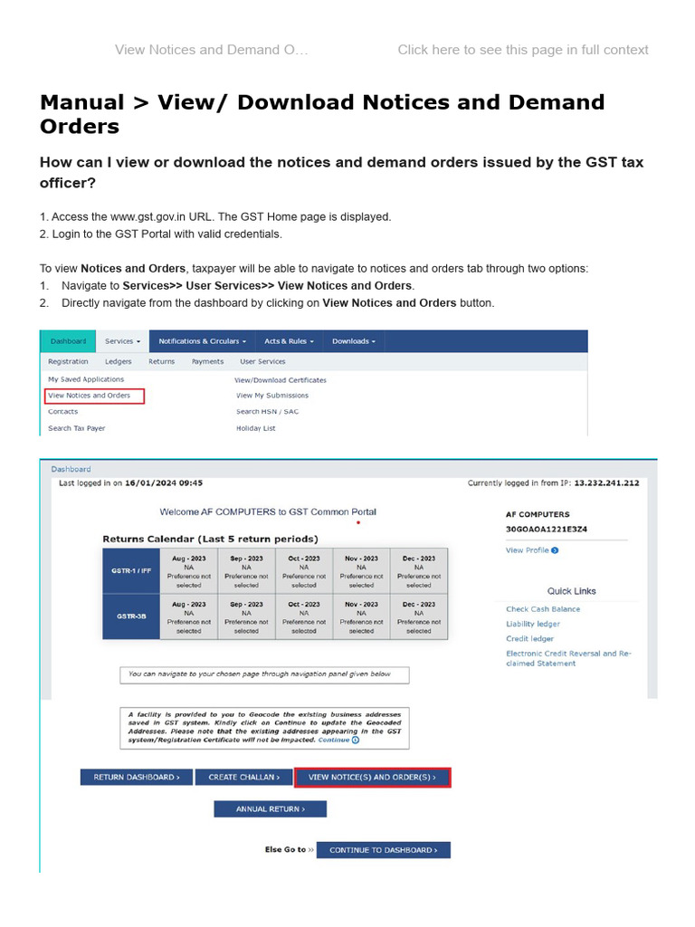 View and Download GST Notices Online | PDF | Hyperlink | Login