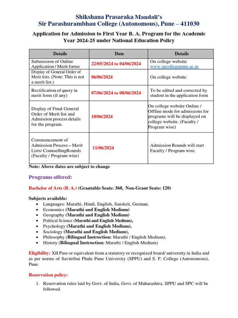 Revised Merit Form Application Notice For FY BA Admissions 2024-25 | PDF | Career & Growth ...