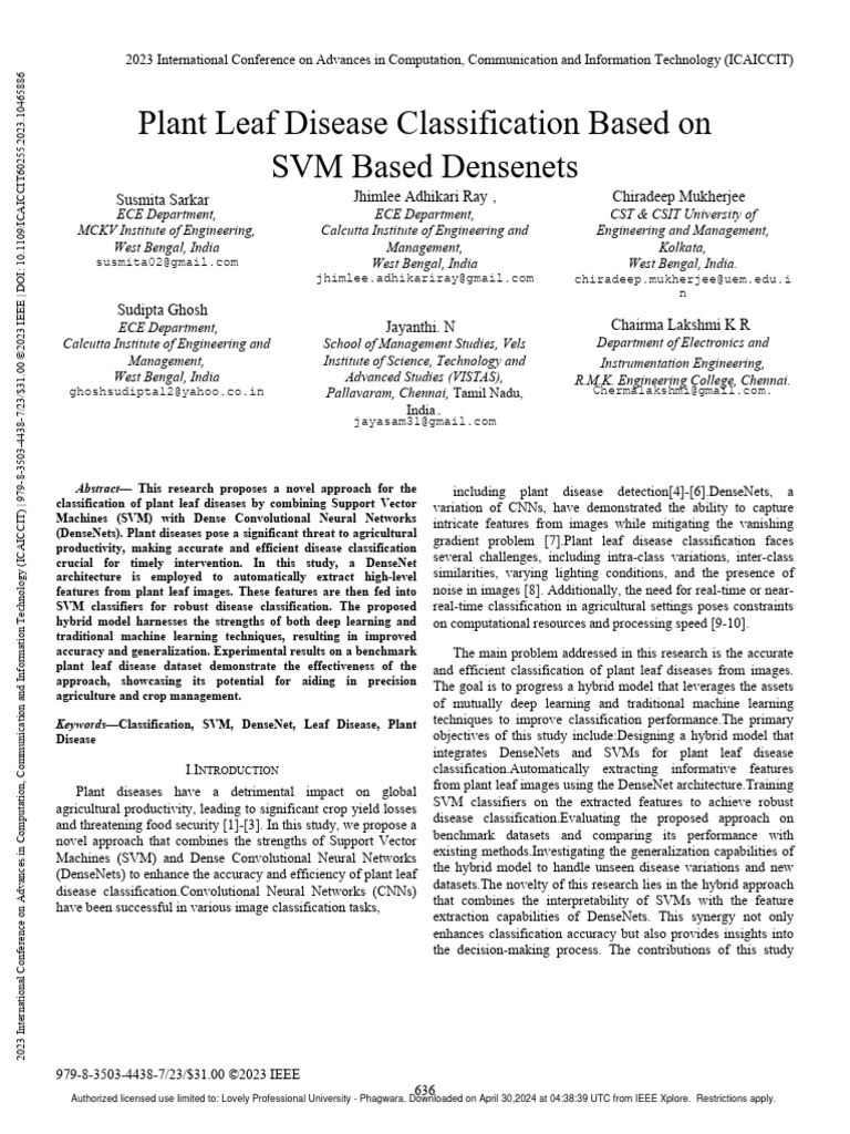 Plant Leaf Disease Classification Based On SVM Based Densenets | PDF ...