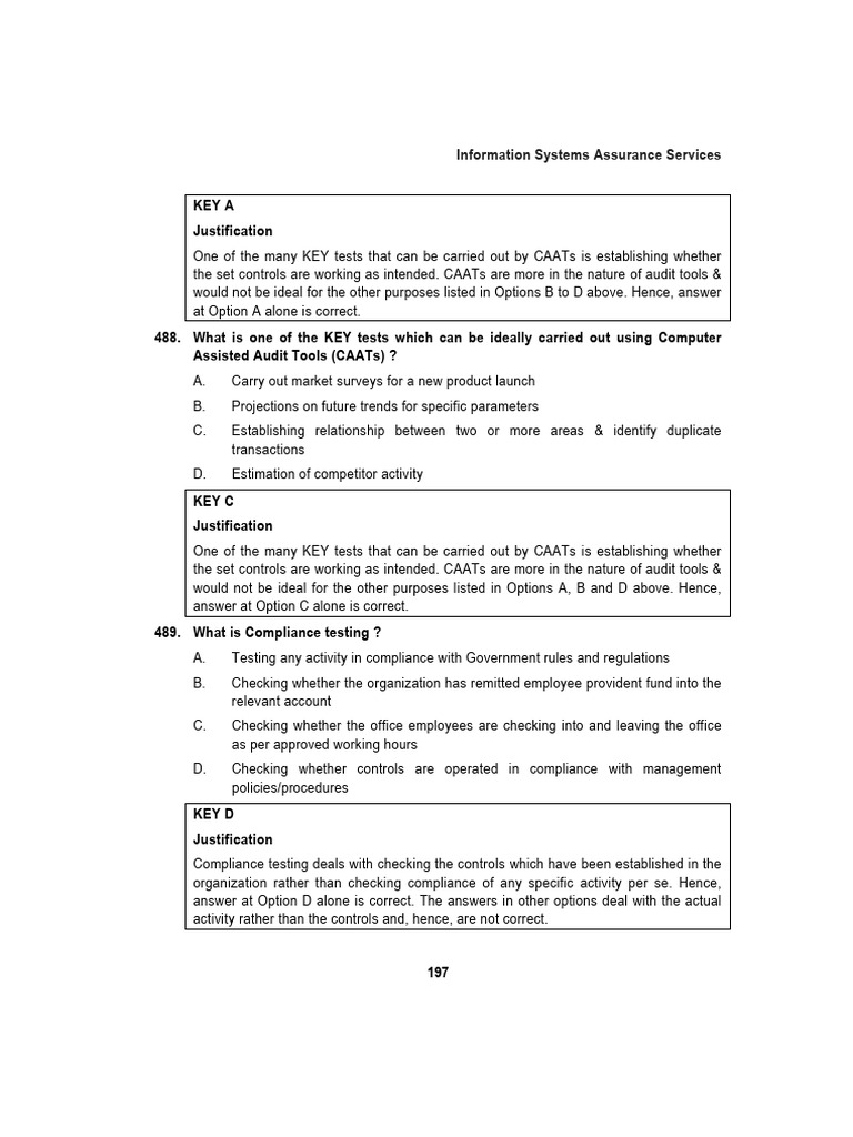 Key A Justification: Information Systems Assurance Services | PDF ...