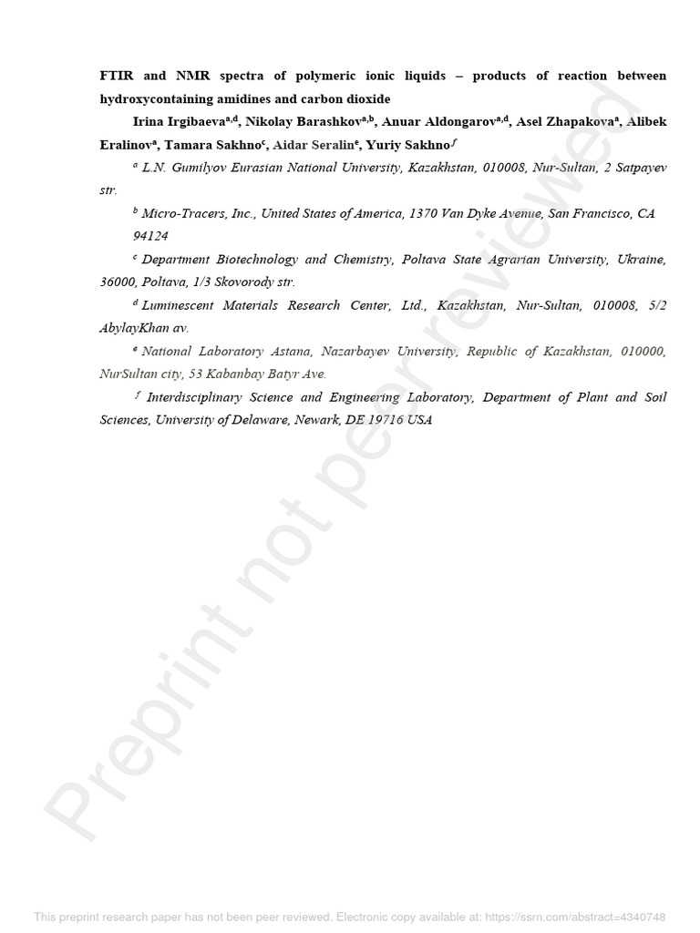2023 - FTIR and NMR - 29 SSRN-id4340748 | PDF | Carbon Dioxide | Proton ...
