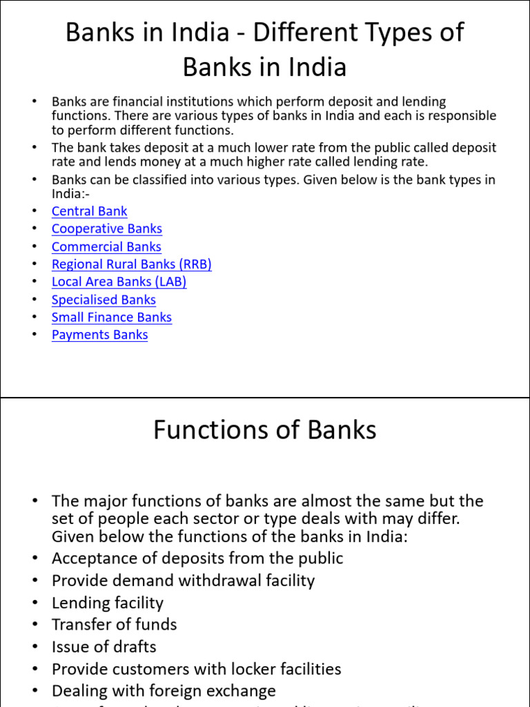 Types of Banks in India Explained | PDF | Central Banks | Banks