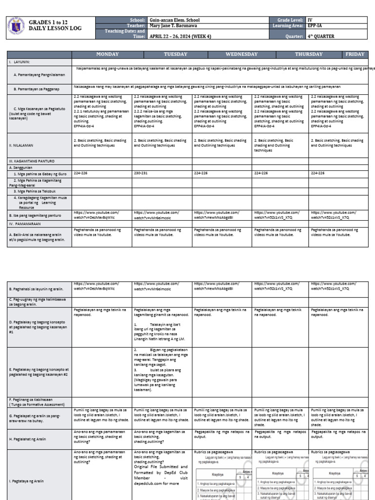 DLL - Epp 4 - Q4 - W4 | PDF