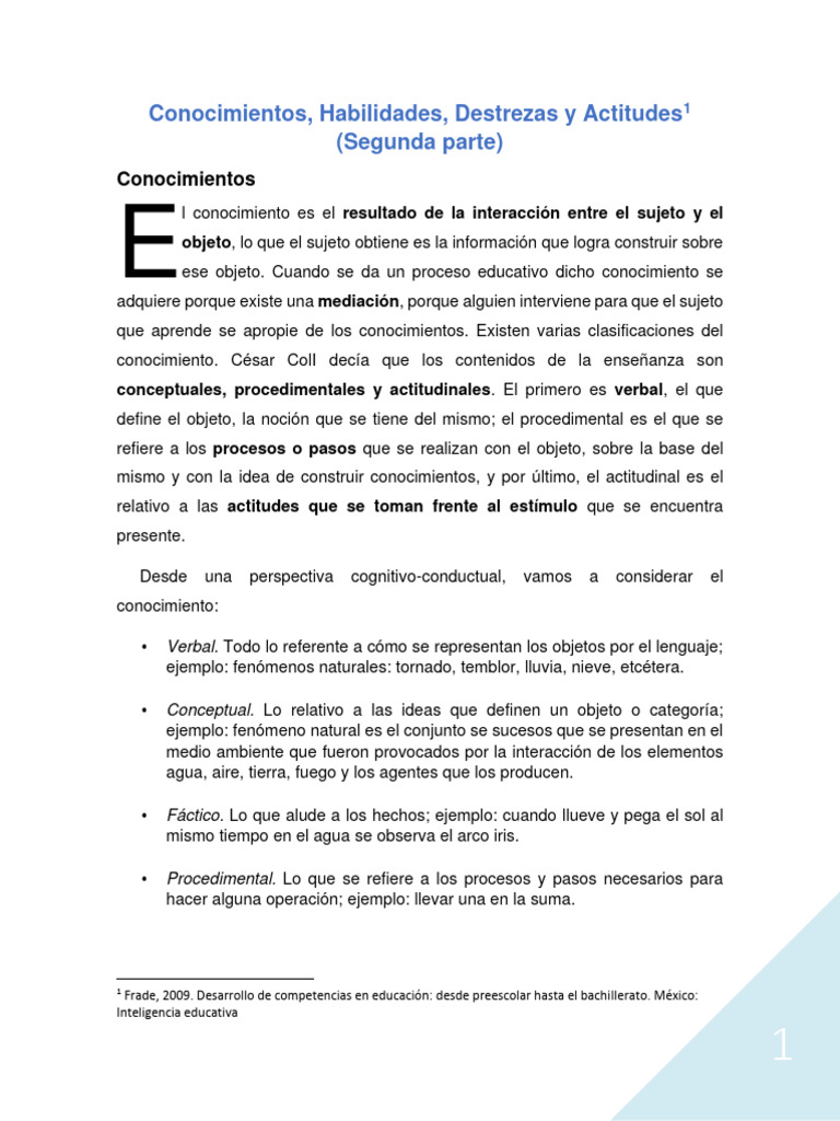 Conocimientos, Habilidades, Destrezas, Actitudes. Frade | PDF ...