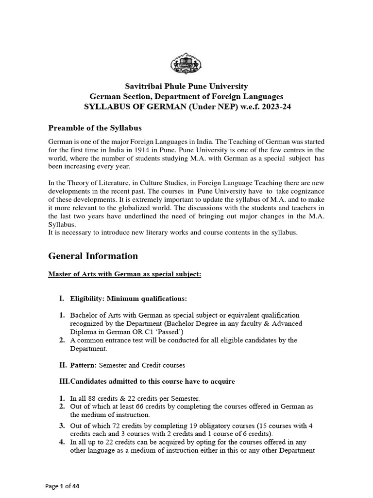 M. A. GERMAN Syllabus (NEP) Academic Year 2023-24-14052024 | PDF ...