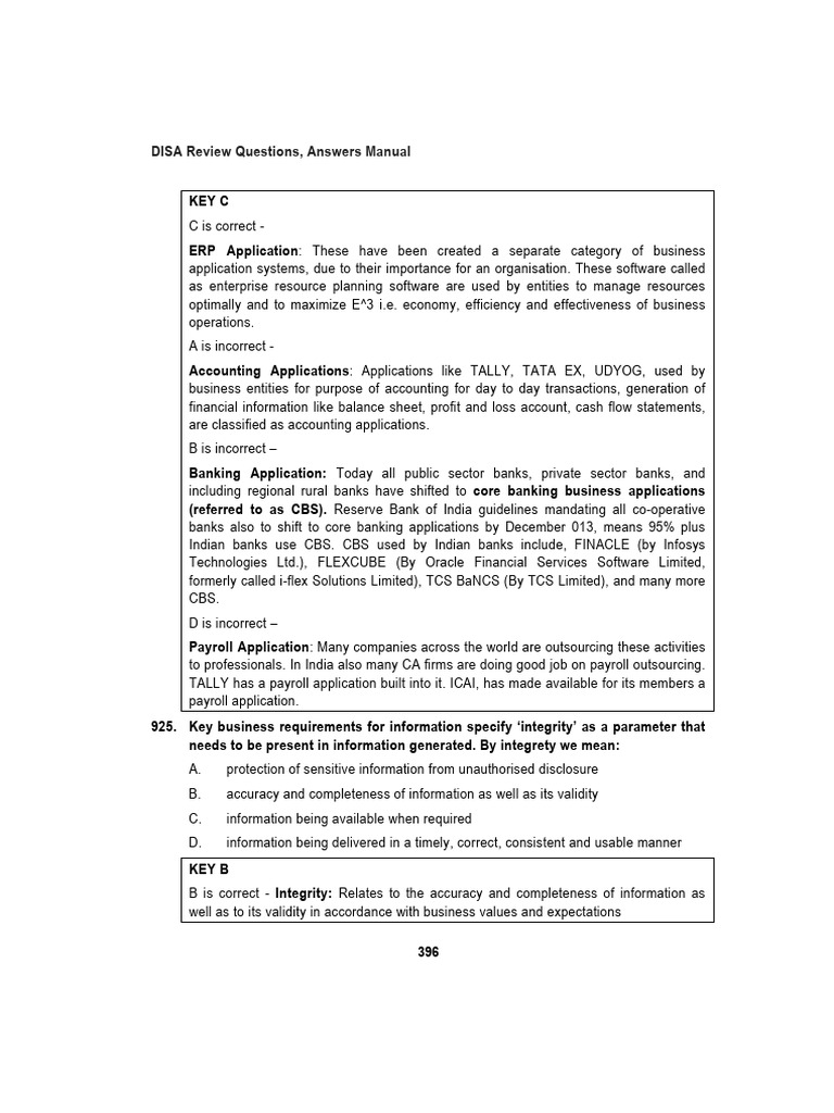 DISA Review Questions, Answers Manual | PDF | Audit | Databases