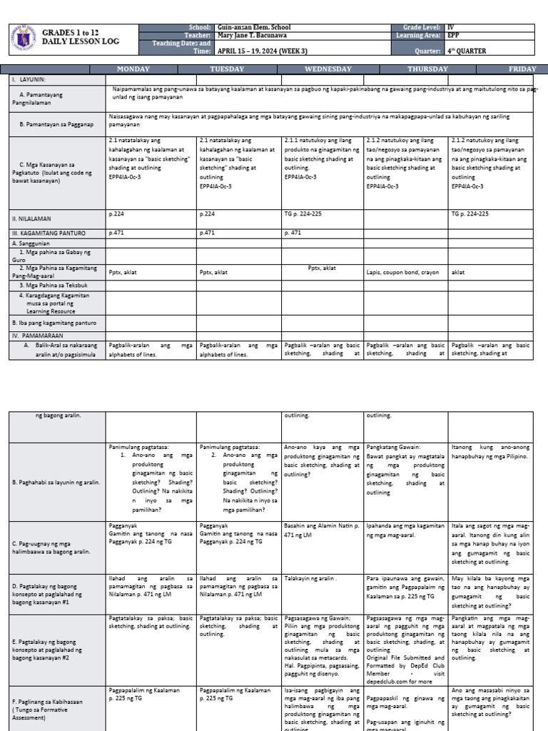 DLL - Epp 4 - Q4 - W3 | PDF