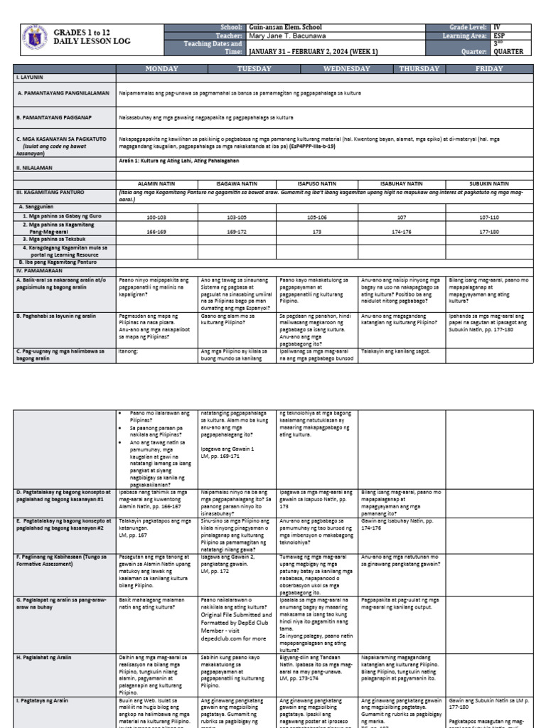 DLL - Esp 4 - Q3 - W1 | PDF